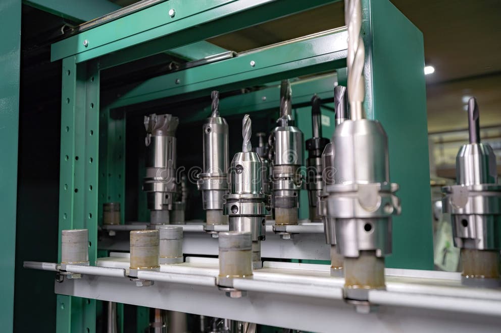 Metal-cutting Cutters for a CNC Machine in a Tool Rack Stock Photo ...