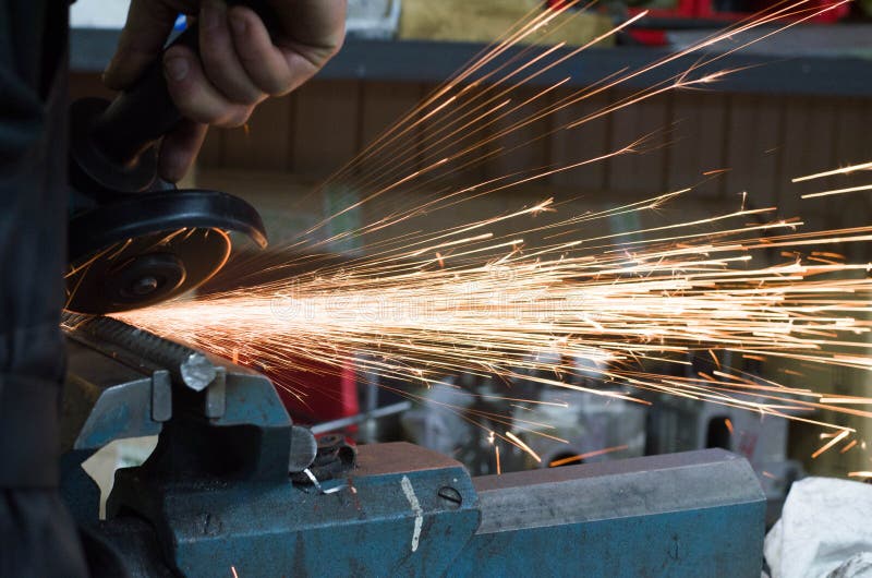 Metal Cutting with a Grinding Machine with Sparks. Stock Image - Image ...