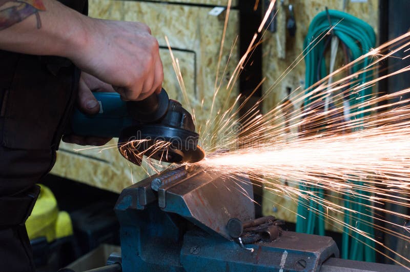 Metal cutting by grinder stock photo. Image of circular - 150230050