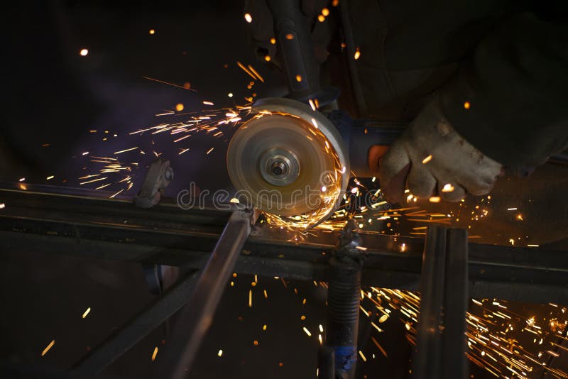 Metal Cutting. Sparks from Processing a Metal Profile. Stock Image ...