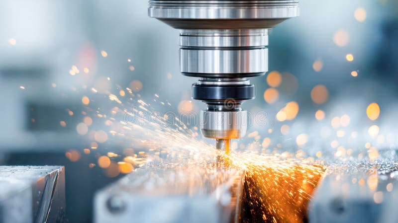 Precision Machining Process with Metal Cutting Tool Creating Sparks ...