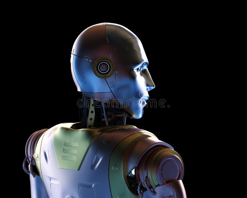 Robot with metal floor stock illustration. Illustration of cyborg ...