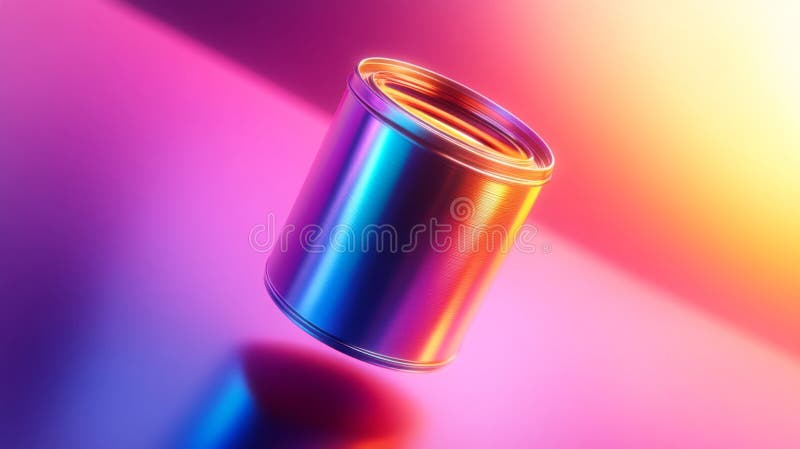 Metal Cylinder in Studio with Chrome Reflection and Colorful Gradient ...
