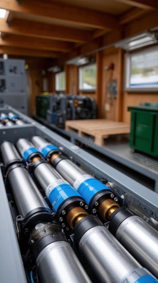 Metal Cylinders Inside Wooden Structure with Other Equipment Stock ...