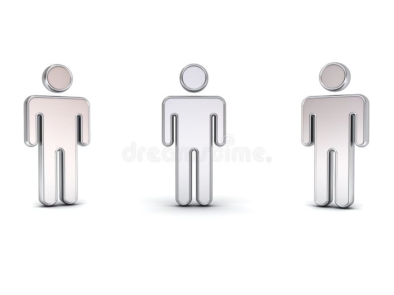 Metal 3d Man Symbol with Three Different View Angles Isolated on White ...
