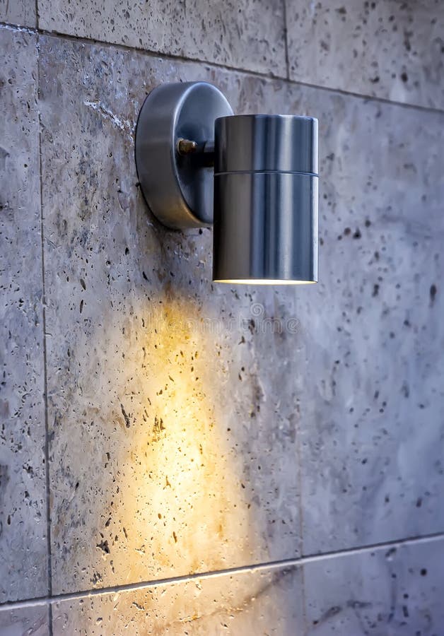 Outdoor Spotlight Lamp Lights on a Tiled Wall Stock Image - Image of ...