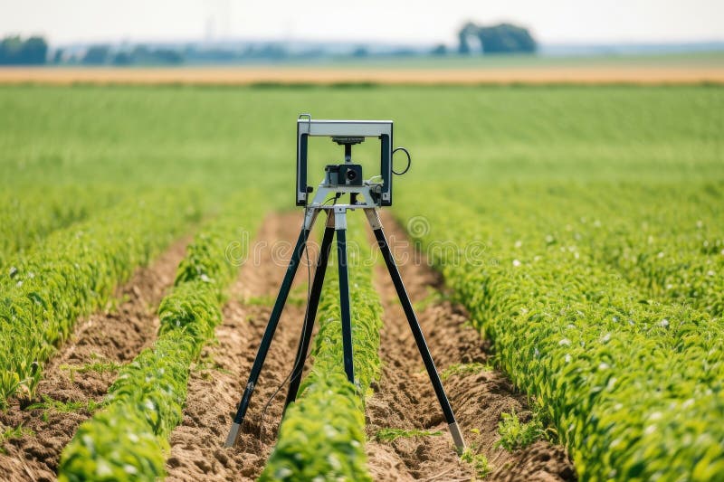 Metal Detector Frame in the Field, with View of Farm and Crops Stock ...