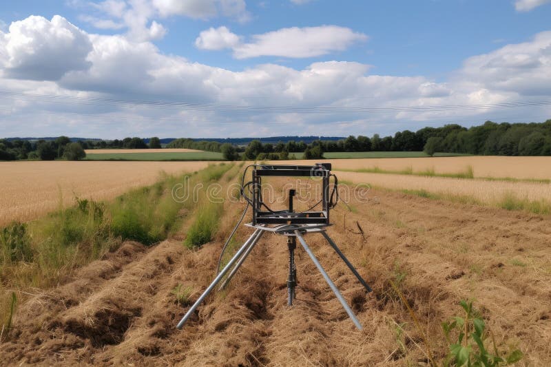 Metal Detector Frame in the Field, with View of Farm and Crops Stock ...