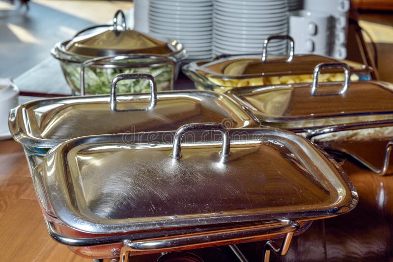 Metal Dishes on a Table in Restaurant Stock Image - Image of stainless ...