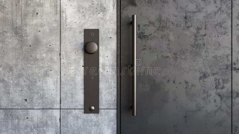 A Metal Door with a Handle on a Concrete Wall Stock Photo - Image of ...