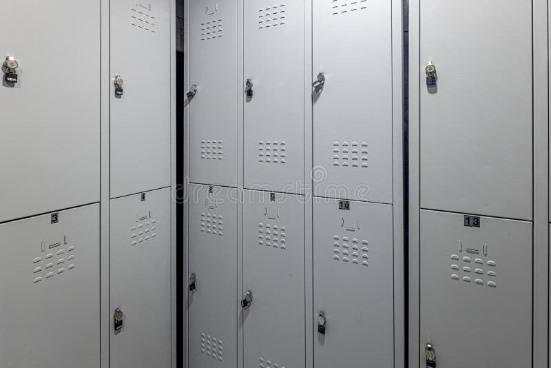 Metal Dressing Cabinets. Locker Room for Workers with Ceramic Tile ...