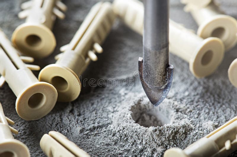 Metal Drill Bit Make Holes in Concrete Wall on Industrial Drilling ...