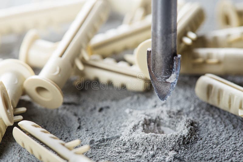 Metal Drill Bit Make Holes in Concrete Wall on Industrial Drilling ...