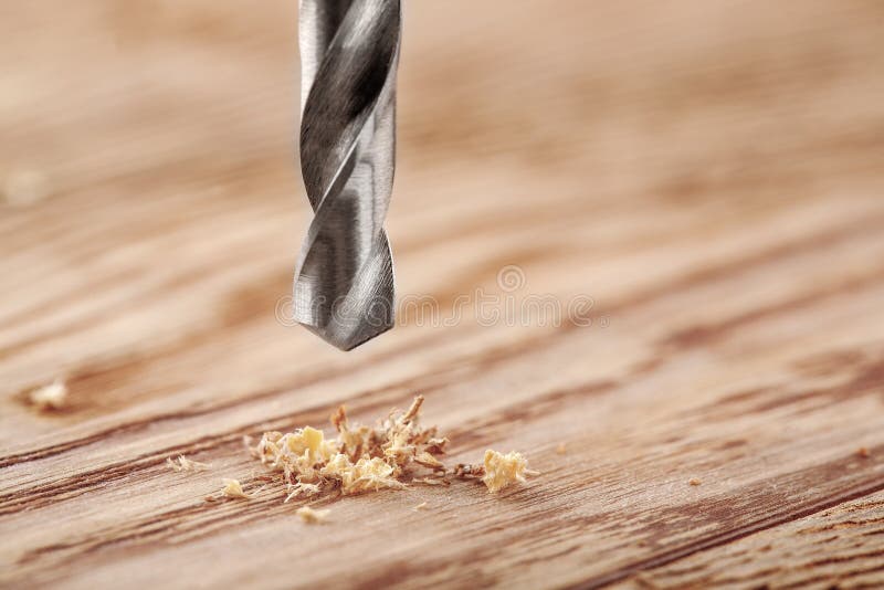 Metal Drill Bit Make Holes in a Wooden Board with Expressive Texture ...
