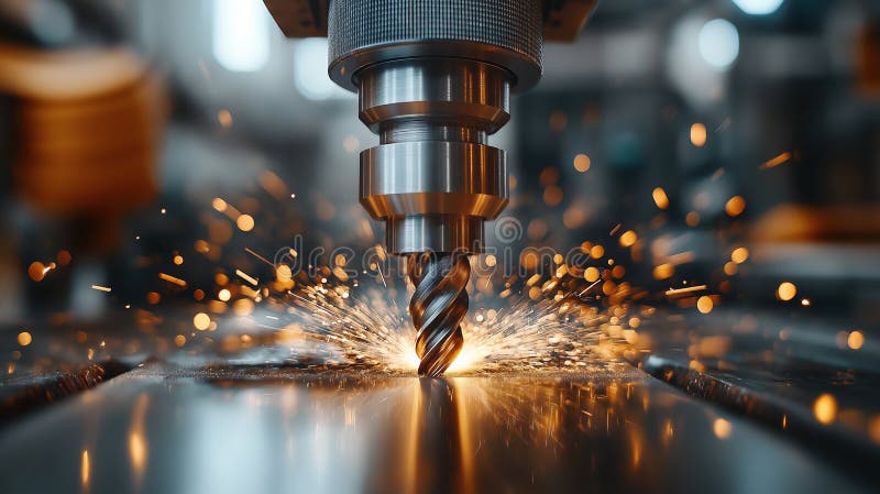 Metal Drilling Process with Sparks in Industrial Workshop, AI ...