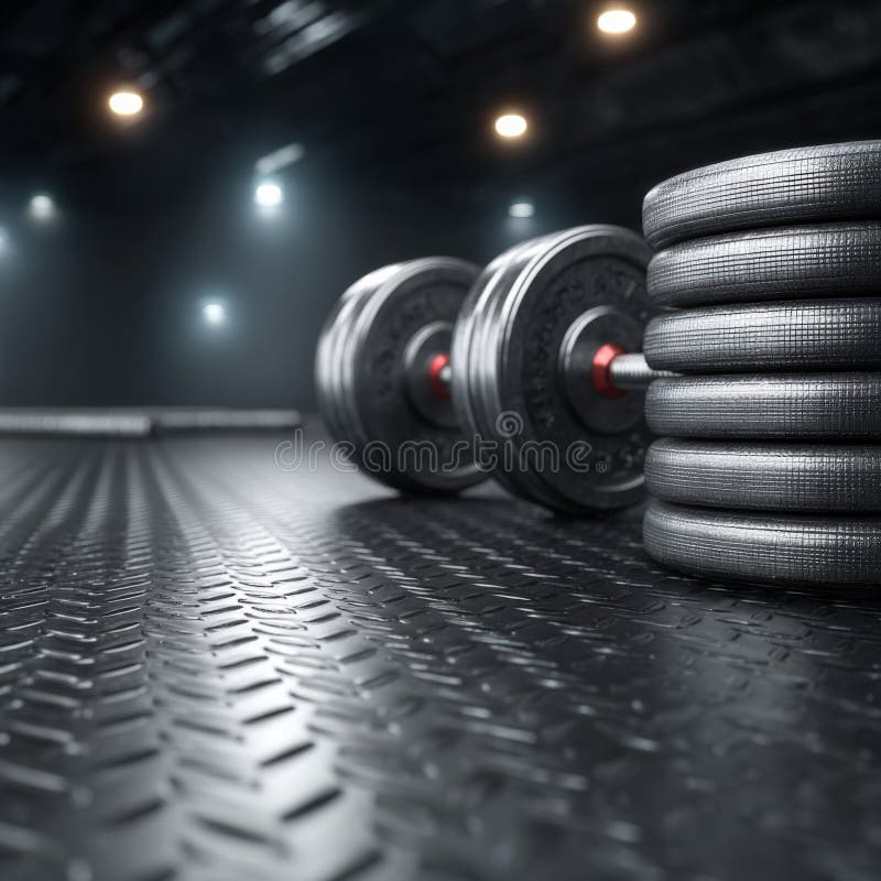 Metal Dumbbells on Dark Gym Floor Stock Illustration - Illustration of ...