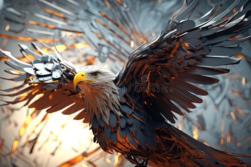 Metal Eagle Concept Art with Free Bird. Generative AI Stock ...