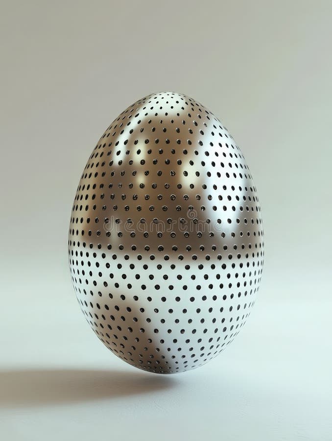 Metal Egg Shaped Object with Holes and Intricate Pattern on a White ...