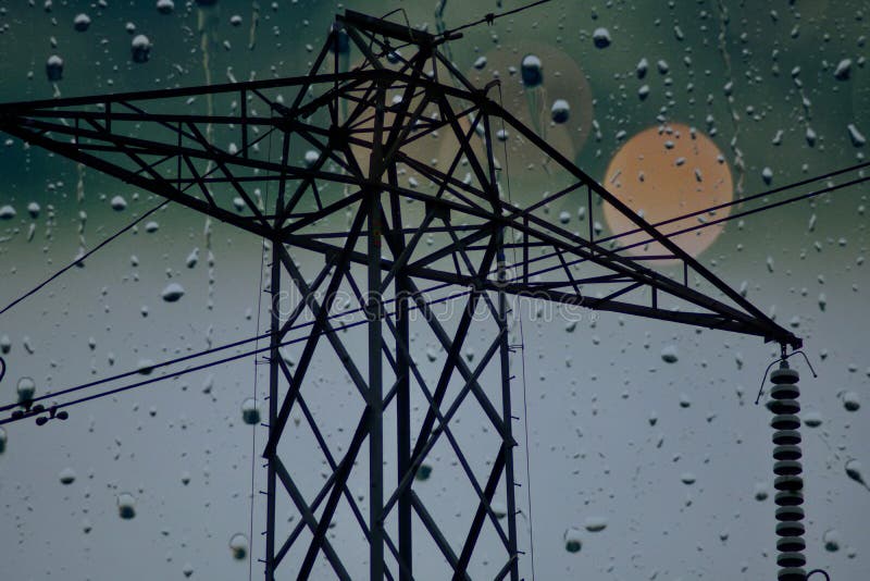 The Top of an Electricity Pylon in Rain Stock Image - Image of falling ...
