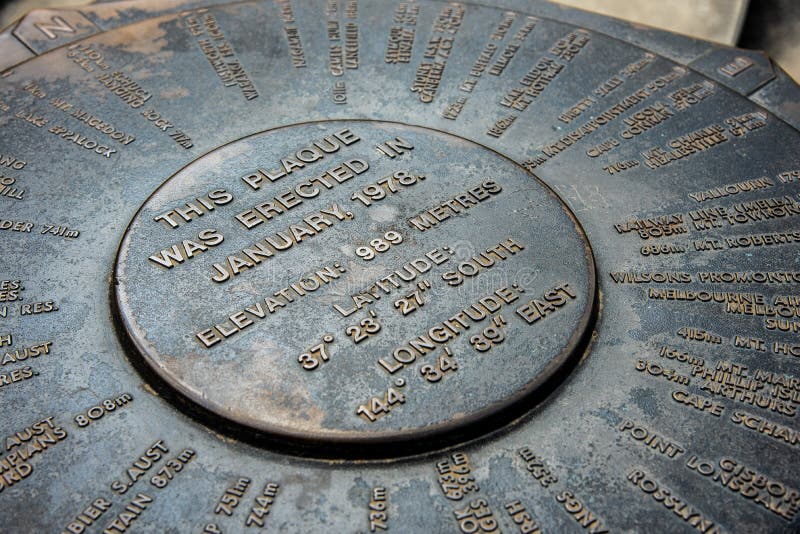 An Metal Elevation Marker on Top of Mount Macedon Showing Elevation ...