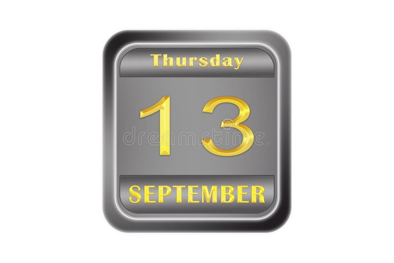 On Metal Embossed Plate Gold Stamping Date September 13, Thursday Stock ...