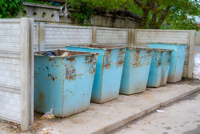 Metal, Empty, Garbage Cans on the Street Stock Photo - Image of urban ...