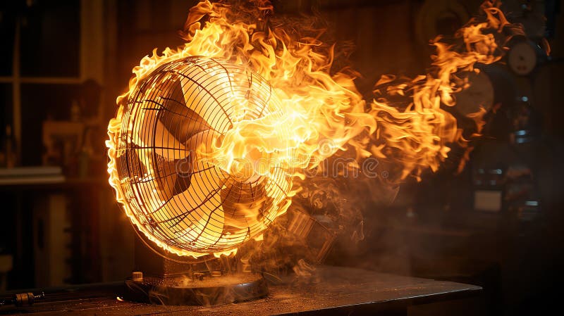 A Metal Fan Engulfed in Flames, Creating a Dramatic and Dangerous Scene ...