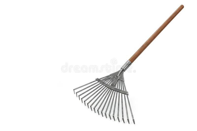 Metal Fan Rake with Wooden Handle. Space for Text. Stock Photo - Image ...