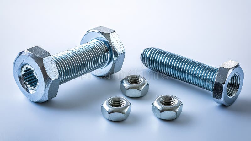 Metal Fasteners Including Bolts, Nuts, and Threads on White Background ...
