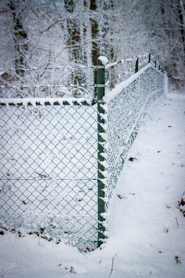 Metal fence in the snow stock image. Image of winter - 263185935