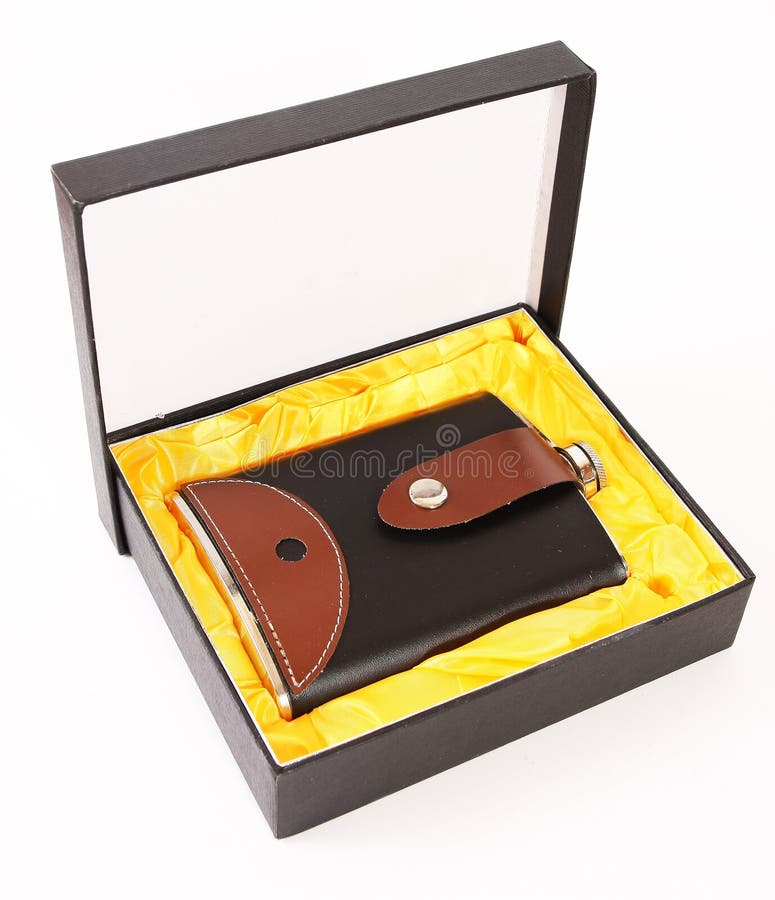 Metal flask in a gift box stock image. Image of steel - 19047537