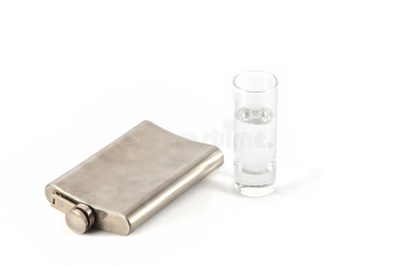 Metal Flask and Glass of Vodka Stock Photo - Image of cognac, closeup ...