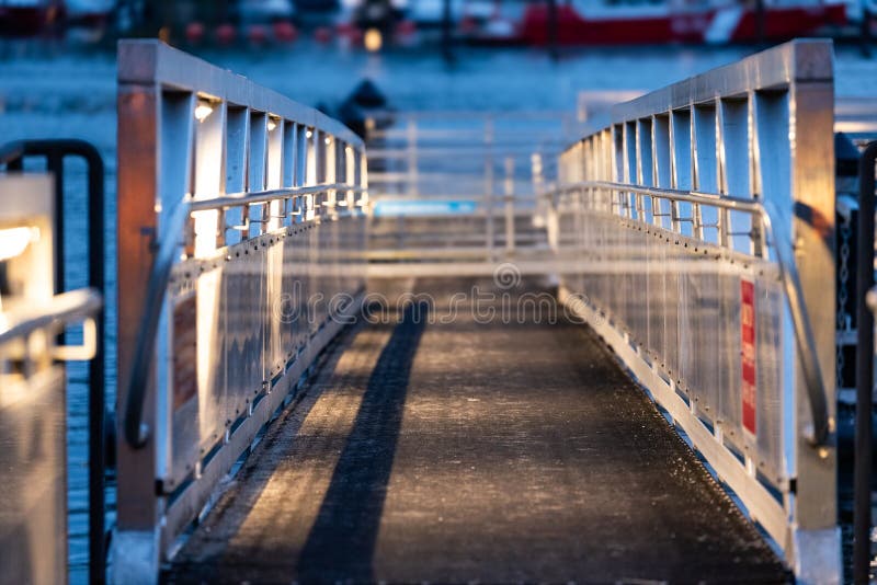 Metal Floating Bridge on the Ocean Shore Stock Photo - Image of tape ...