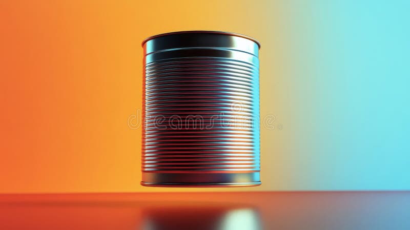 Metal Food Can on Reflective Surface with Orange and Blue Gradient ...