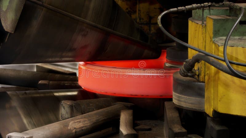 Metal Forging Using Ring Roller Machine Making Jet Engine Parts Stock ...