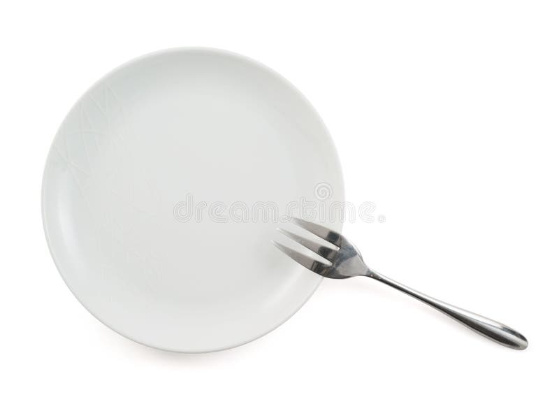 Metal Fork in a Ceramic Plate Isolated Stock Photo - Image of iron ...