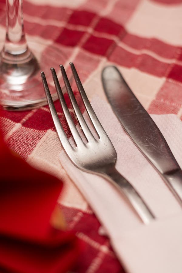 Metal Fork Setup Tavern Table Stock Image - Image of view, serving ...