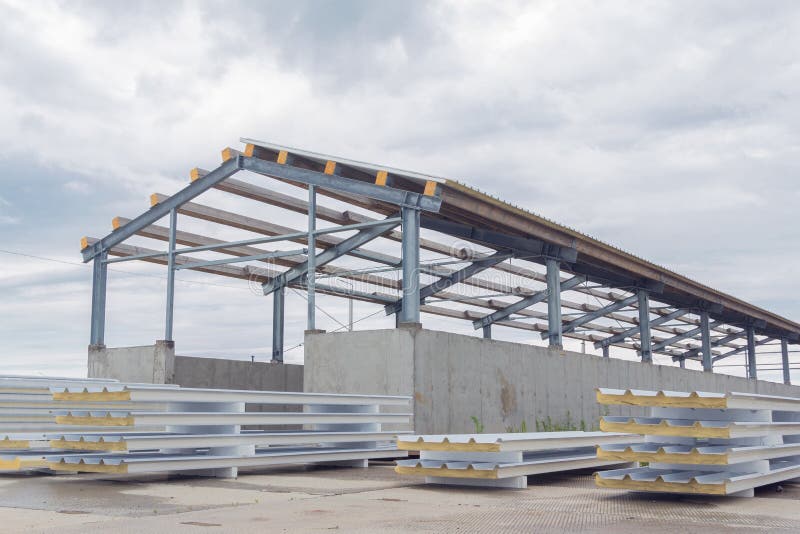 Metal Frame of the Building with a Sandwich Panel of Insulation on the ...