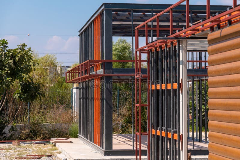 Metal Frame of Newly Built Building. Construction of a New Tiny House ...