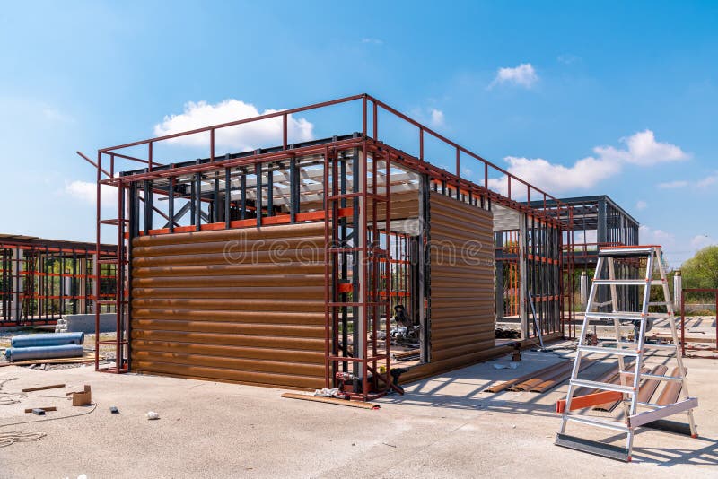 Metal Frame of Newly Built Building. Construction of a New Tiny House ...
