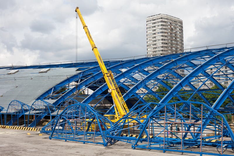 Metal Frame Structure on Decontruction Site Stock Photo - Image of blue ...