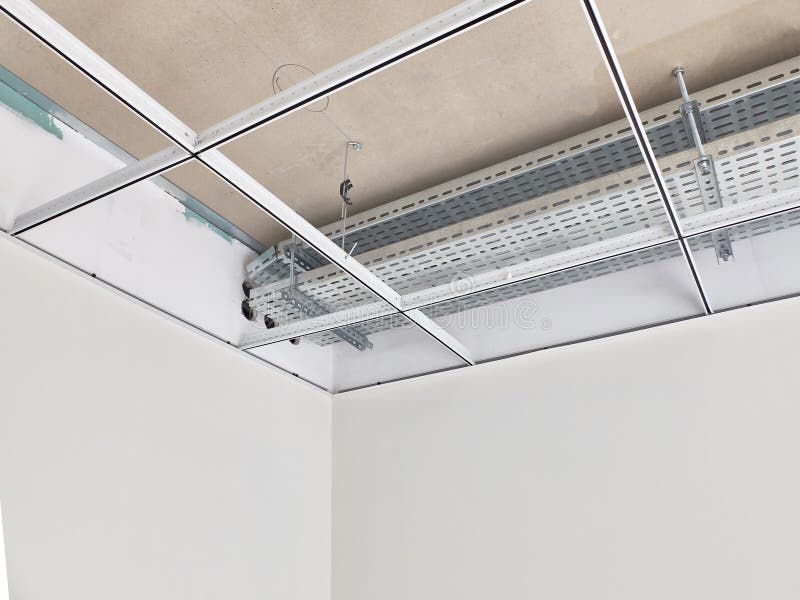 Metal Frame of Suspended Ceilings. Making of False Ceilings Stock Photo ...