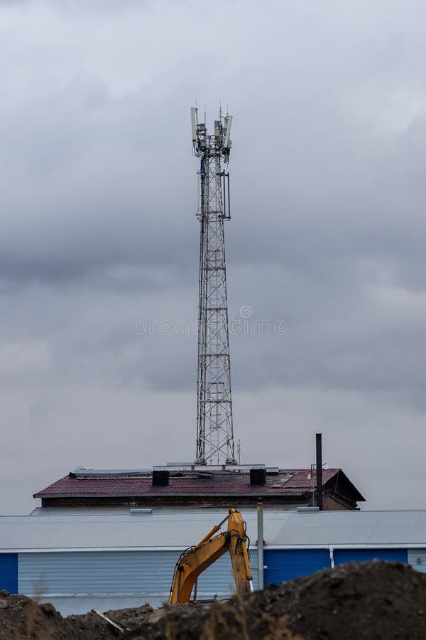 Metal Frame Tower with Repeaters on Top. Stock Image - Image of steel ...