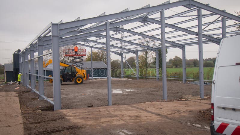 Metal frame of warehouse. stock photo. Image of transport - 130067678