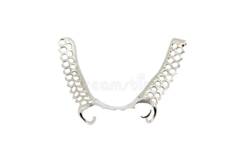 Metal Frame Work with Clasps for Partial Denture on a White Back Stock ...