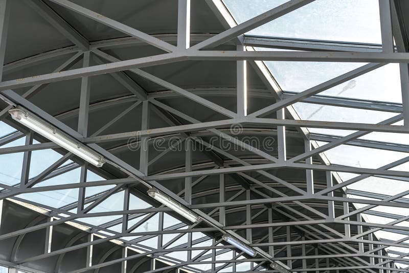 Metal Framework Structure of Building Roof Interior View from Below ...
