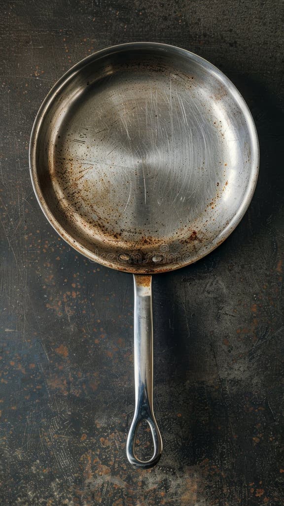 Metal Frying Pan on a Dark Rustic Background Stock Photo - Image of ...