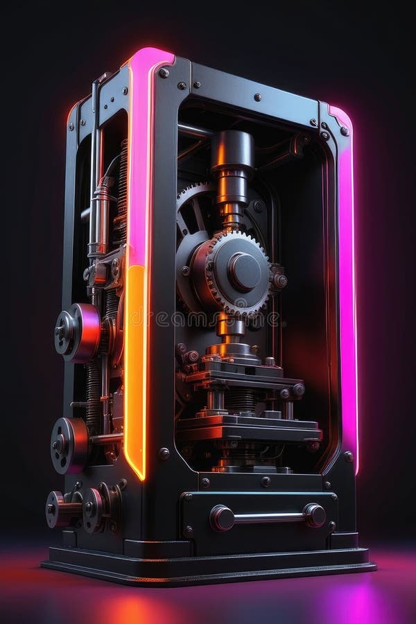 A Metal Futuristic Machine with Neon Lights, Vertical Composition Stock ...