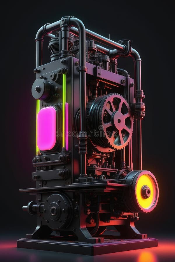 A Metal Futuristic Machine with Neon Lights, Vertical Composition Stock ...