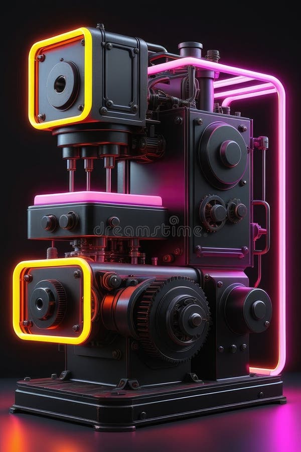 A Metal Futuristic Machine with Neon Lights, Vertical Composition Stock ...